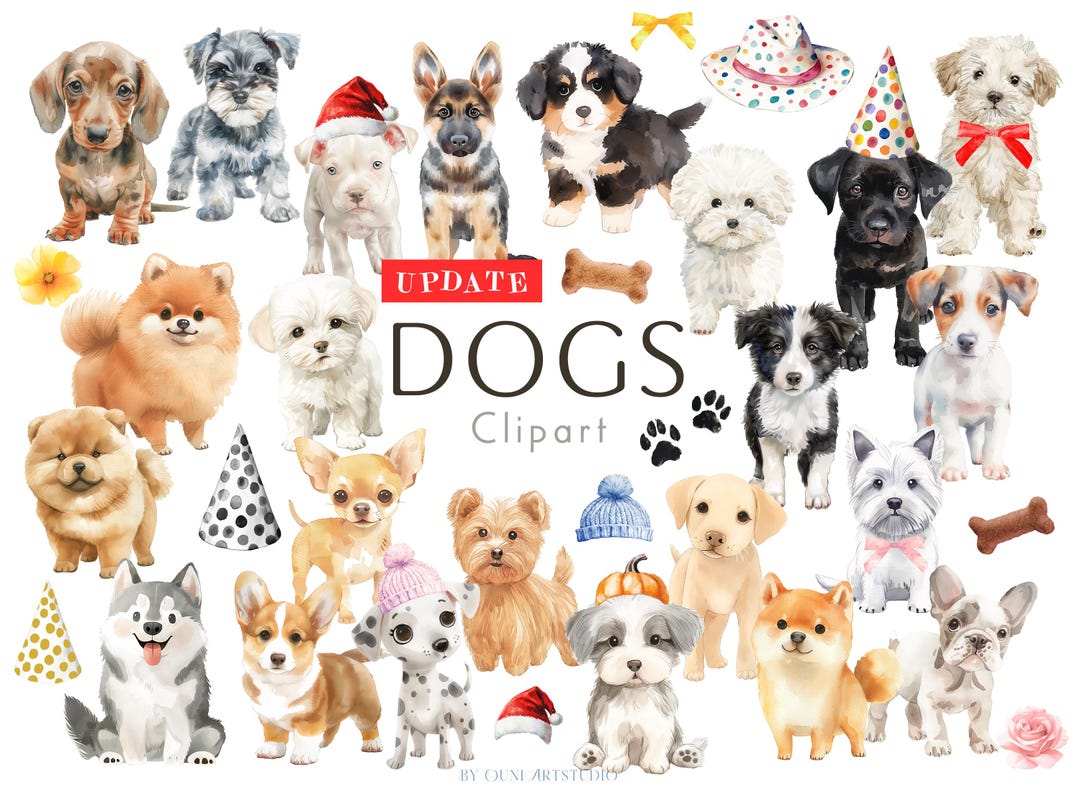 Dogs Clipart, Watercolor Dogs, Watercolor Puppy Clipart, Watercolor ...