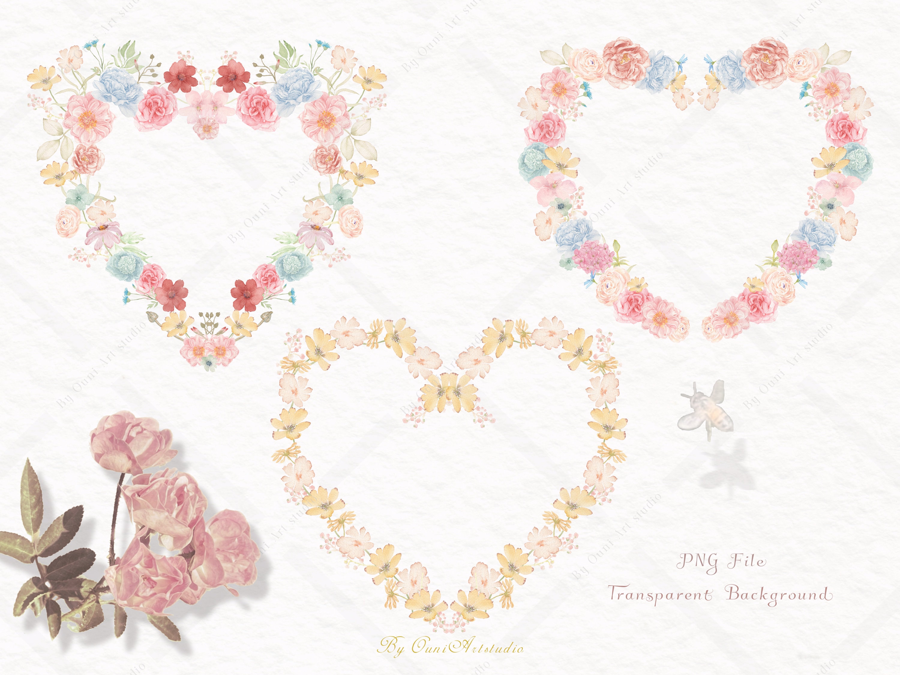 Watercolor Floral Heart Wreath Clipart, Floral Wreath Clipart ...