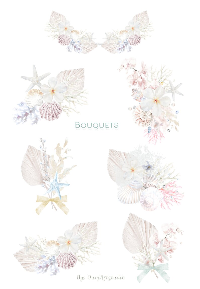 Watercolor Sea Shells Clipart, Watercolor Crest Clipart, Floral Border ...