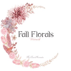 Watercolor Pink Floral Wreath Clipart, Autumn Flower Clipart, Autumn ...