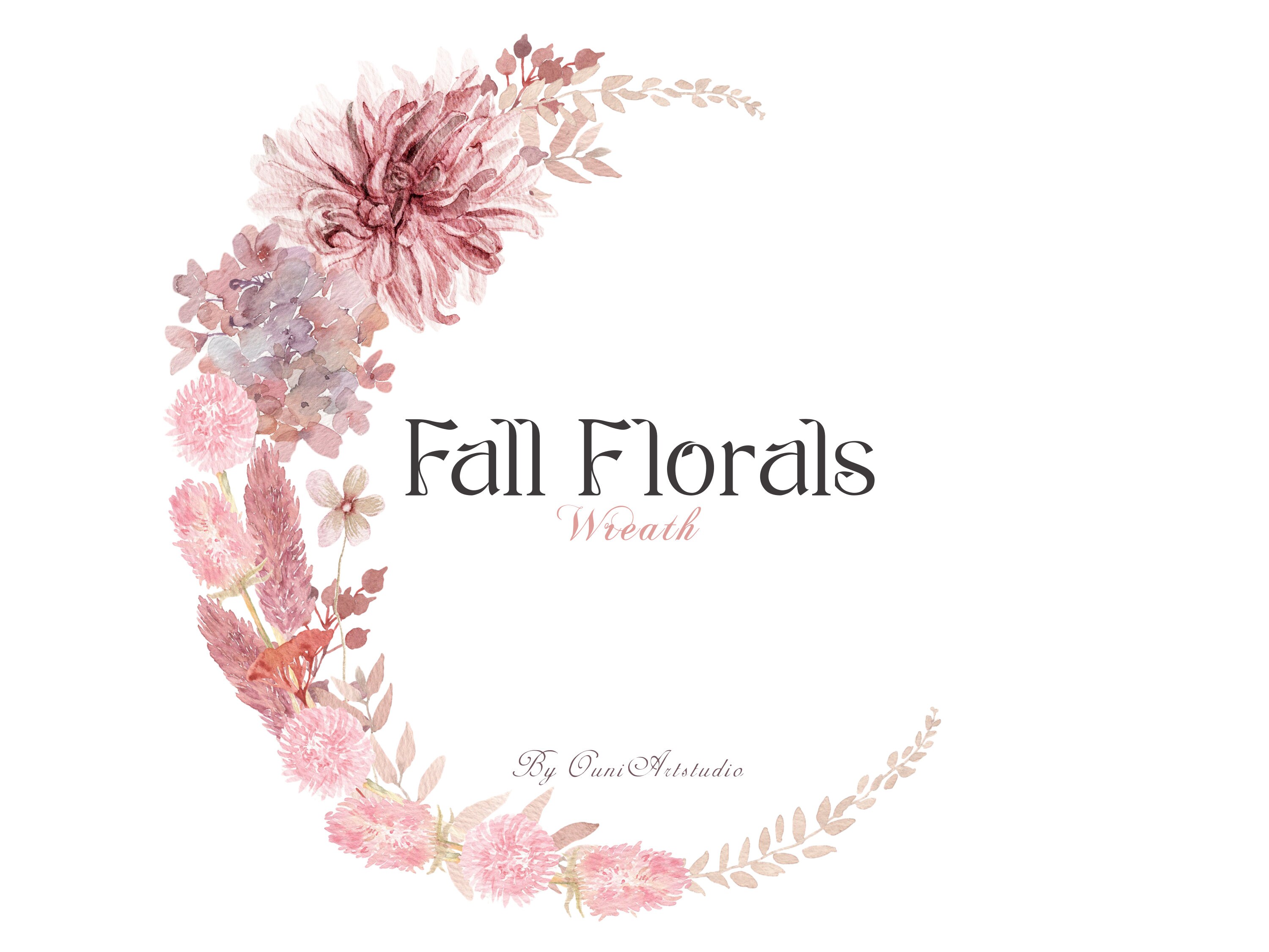 Watercolor Pink Floral Wreath Clipart, Autumn Flower Clipart, Autumn ...
