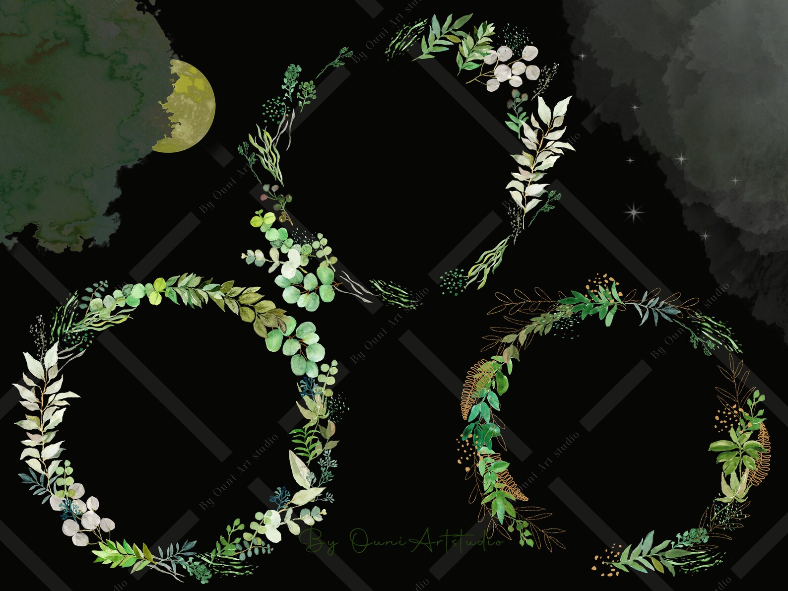 Watercolor Eucalyptus Wreath Clipart, Greenery Clipart, Hand Painted ...