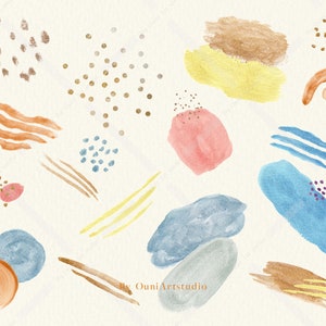 Abstract Clipart, Watercolor Elements, Abstract Shapes, Gold Pink Blue ...