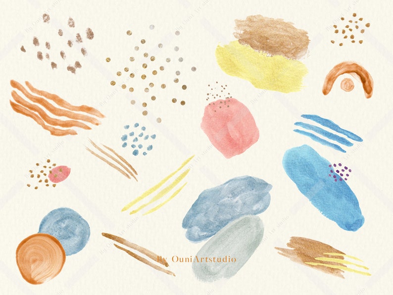 Abstract Clipart, Watercolor Elements, Abstract Shapes, Gold Pink Blue ...