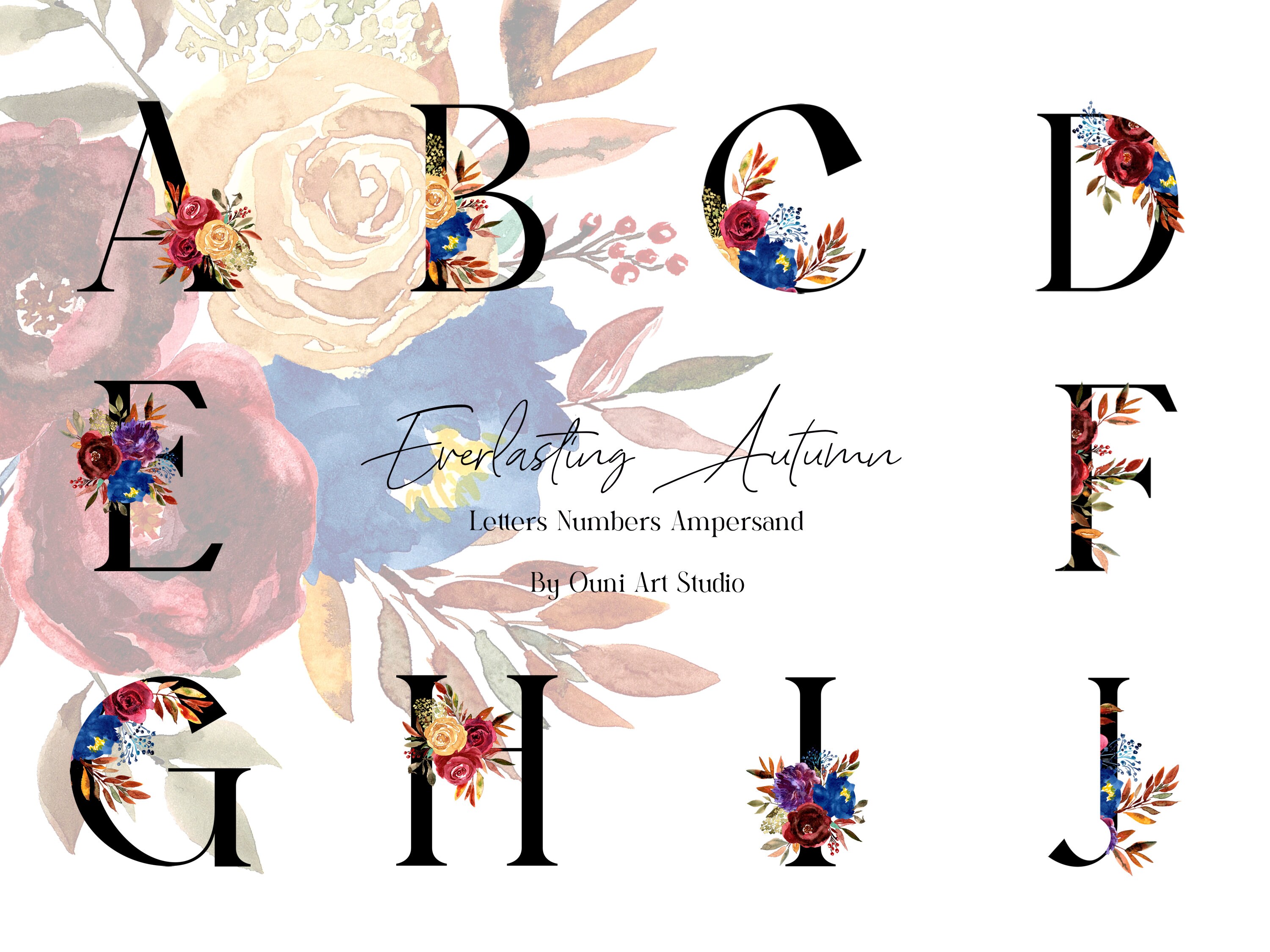 Watercolor Printable Floral Letters Clipart, Fall Clipart, Floral ...