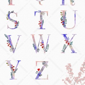 Watercolor Alphabet Clipart, Botanical Alphabet, Christmas, Floral ...