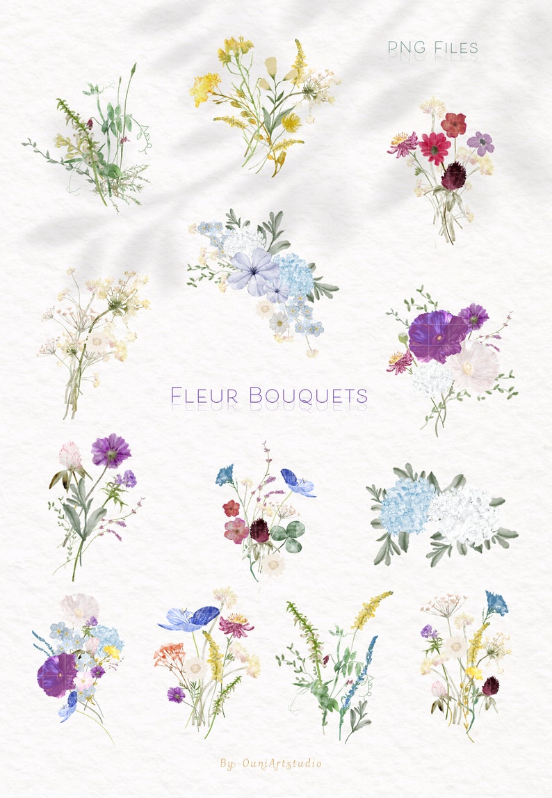 Wildflowers Clipart, Watercolor Floral Clipart, Watercolor Boho Flowers ...
