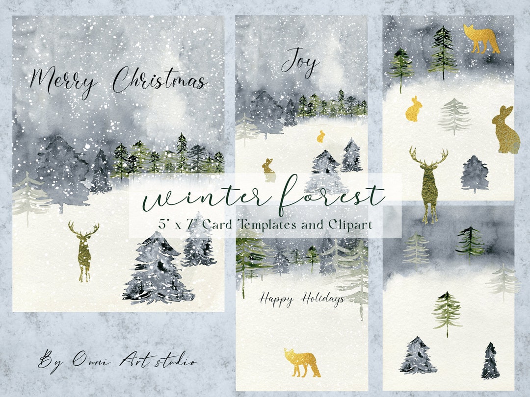Winter Forest Clipart, Christmas Clipart, Watercolor Christmas Trees ...