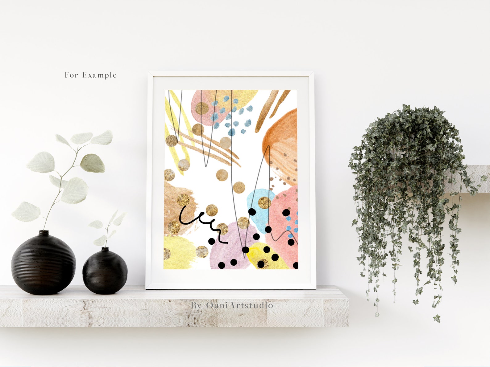 Abstract Clipart, Watercolor Elements, Abstract Shapes, Gold Pink Blue ...