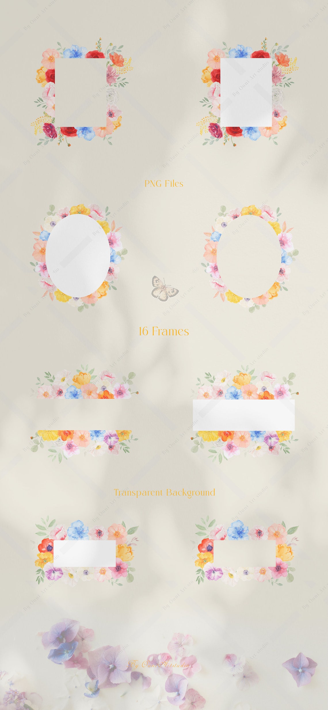 Watercolor Floral Clipart, Bright Flower Clip Art, Floral Frames ...