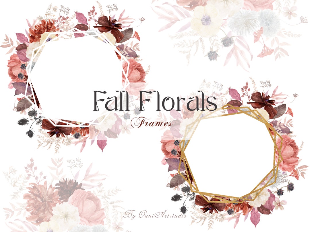 Watercolor Burgundy Floral Clipart, Fall Floral Clipart, Autumn Flowers ...
