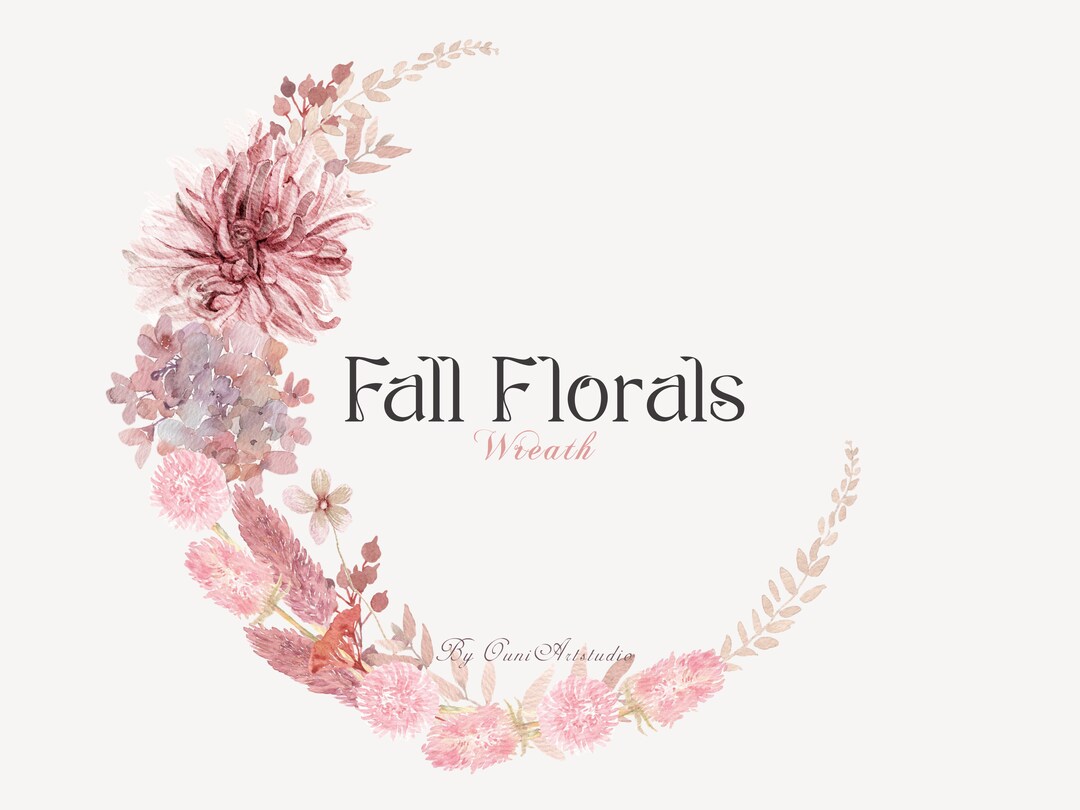 Watercolor Pink Floral Wreath Clipart, Autumn Flower Clipart, Autumn ...