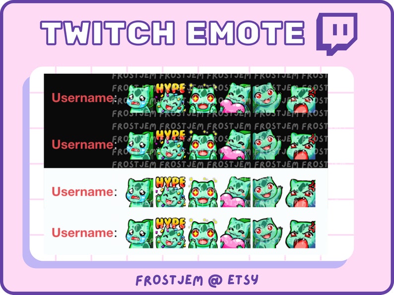 Bulbasaur Emote Pack for Twitch Discord Youtube Kawaii Pocketmon Emoji ...