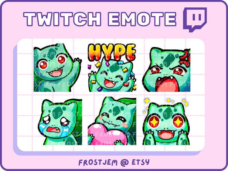 Bulbasaur Emote Pack for Twitch Discord Youtube Kawaii Pocketmon Emoji ...