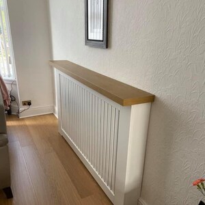Oak Radiator Cover Whitebespoke Oak Top White Vertical Slat Radiator ...