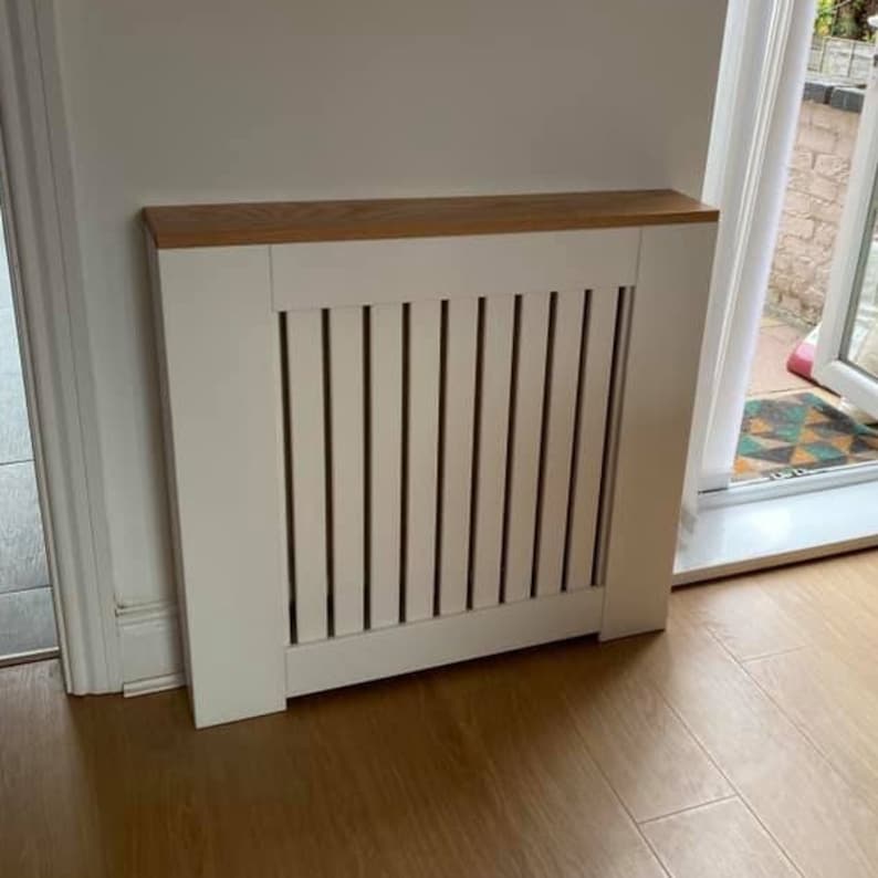 Oak Radiator Cover Whitebespoke Oak Top White Vertical Slat Radiator ...