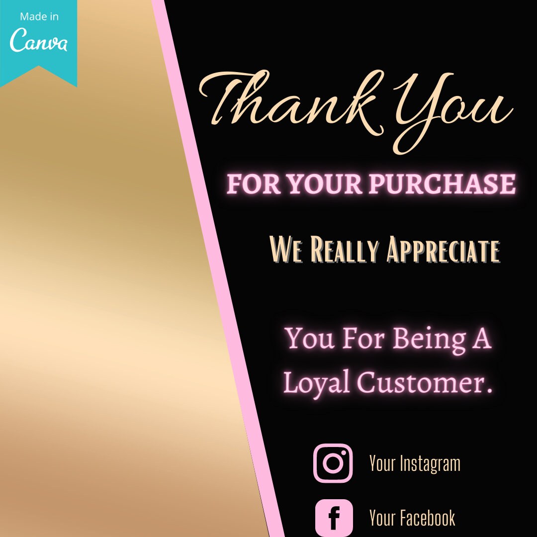 DIY Thank You for Your Purchase Template - Etsy