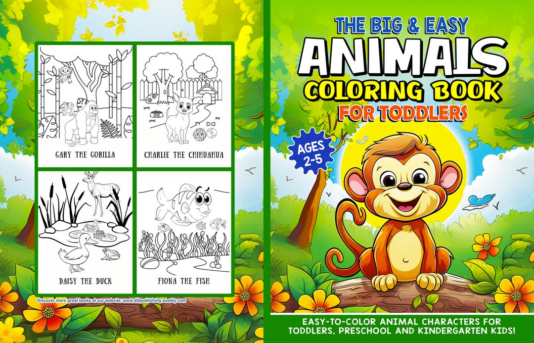 50 Page Big & Easy Animals Coloring Book for Toddlers - Etsy