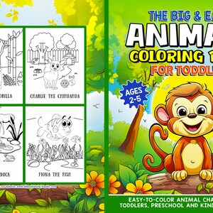 50 Page Big & Easy Animals Coloring Book for Toddlers - Etsy
