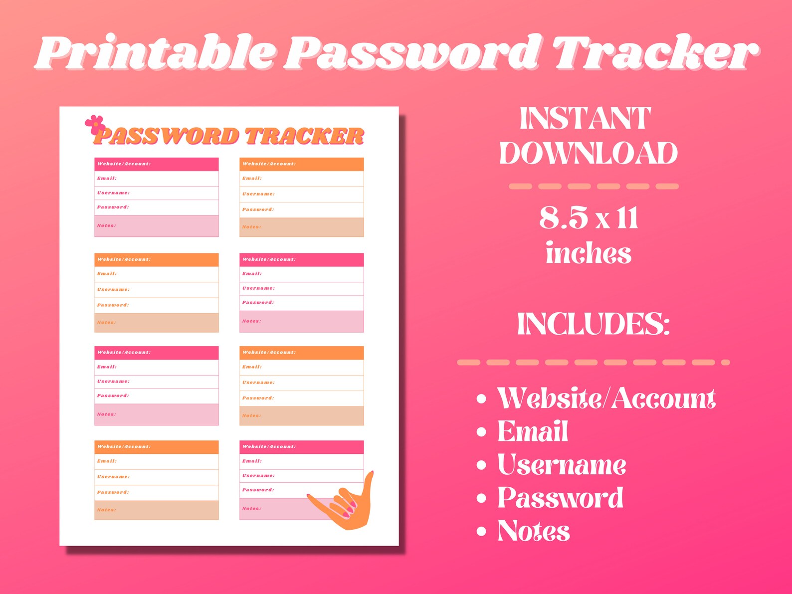 Girly Password Tracker, Password Log, Password Printable, Password ...