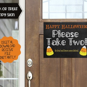 Printable Take 2 Sign for Halloween Candy Bowl | Trick or Treater Sign ...