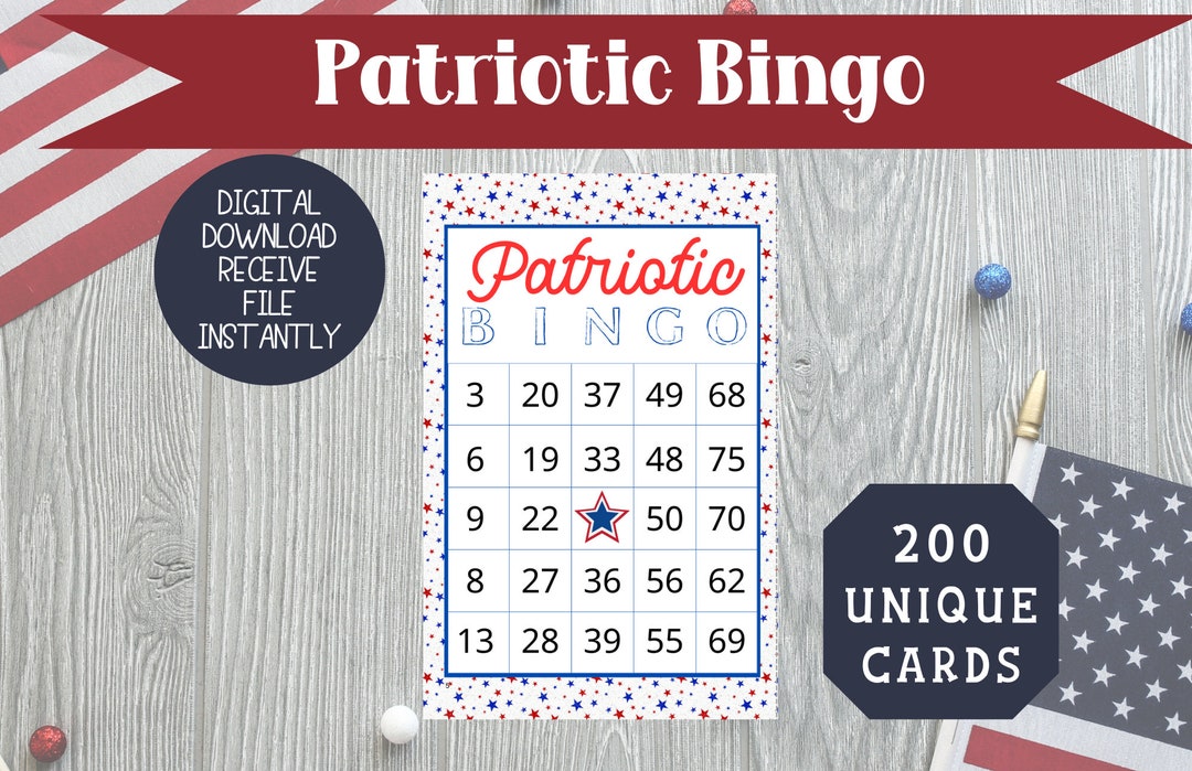 Patriotic Bingo 200 Cards Patriotic Printable Bingo Game School Game ...