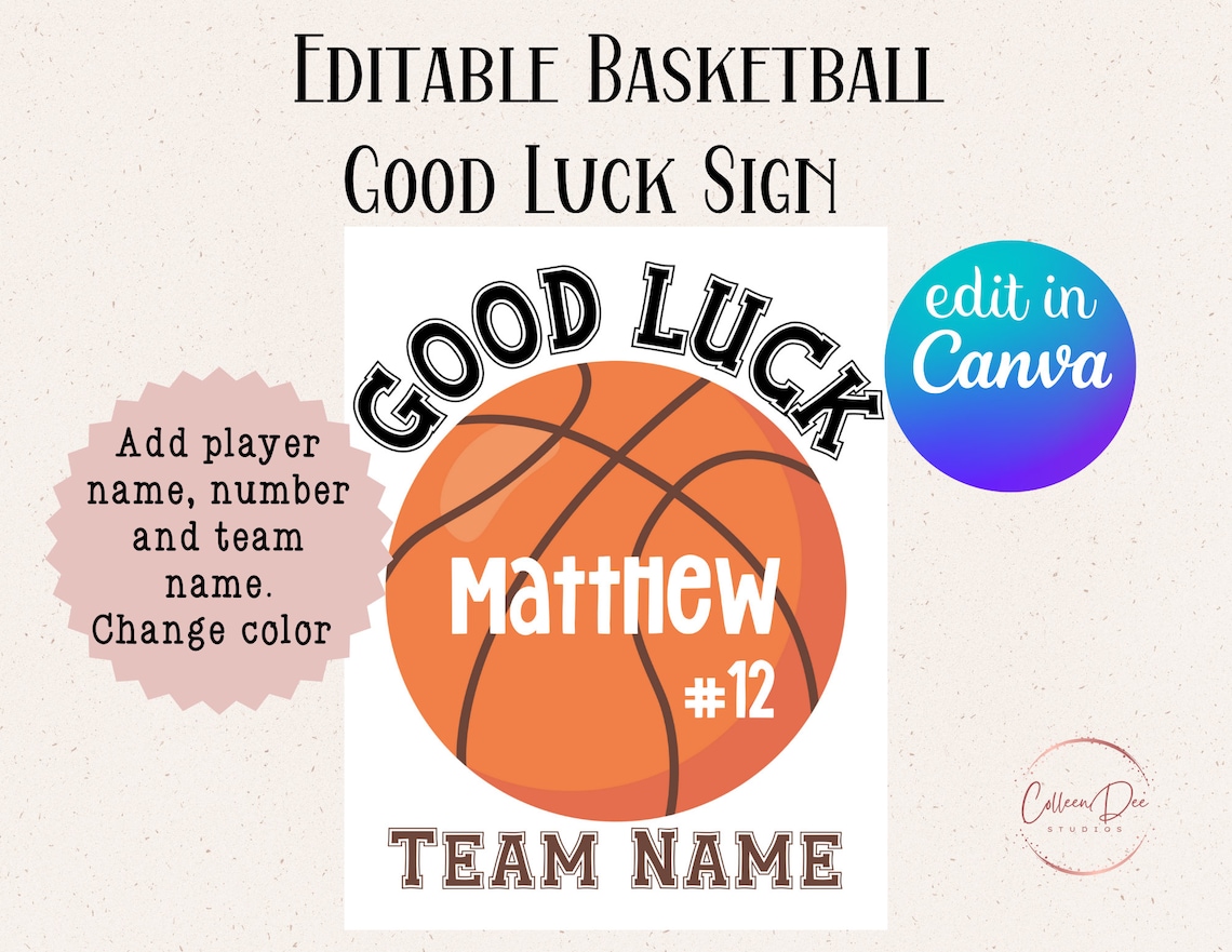 Editable Basketball Good Luck Printable Sign Basketball Team - Etsy