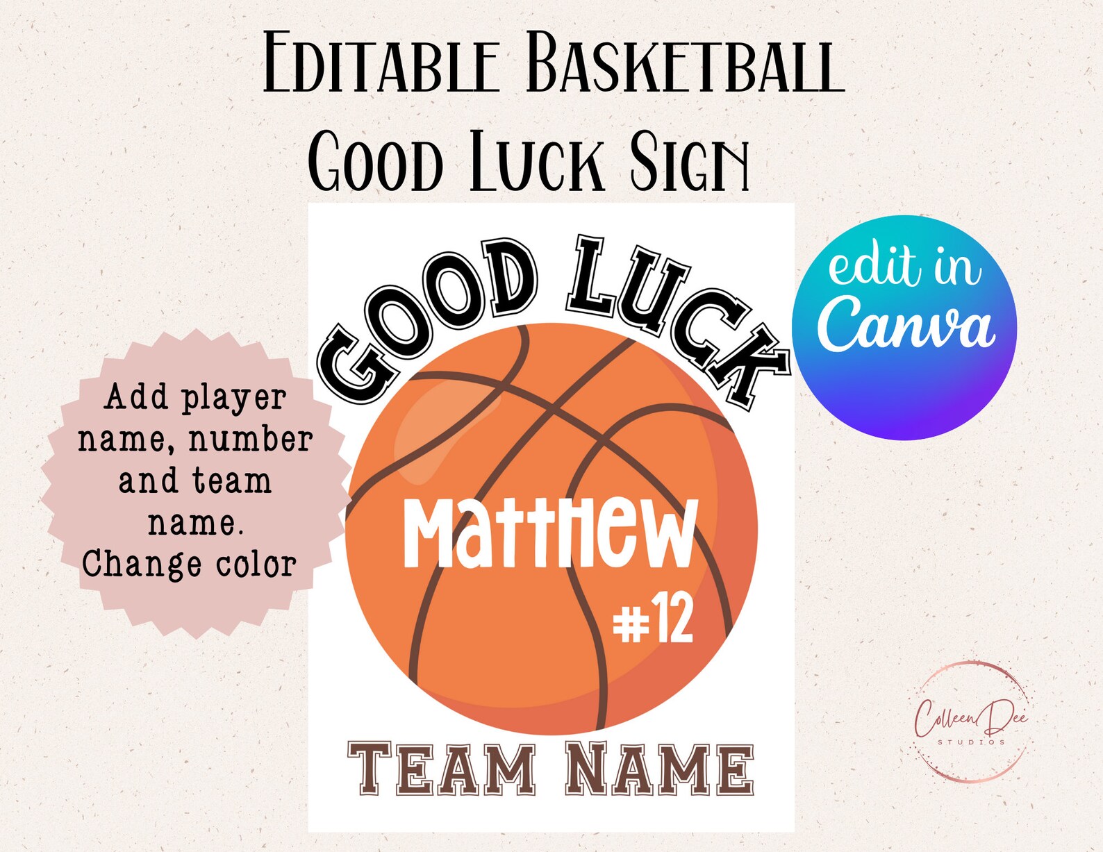 Editable Basketball Good Luck Printable Sign Basketball Team - Etsy
