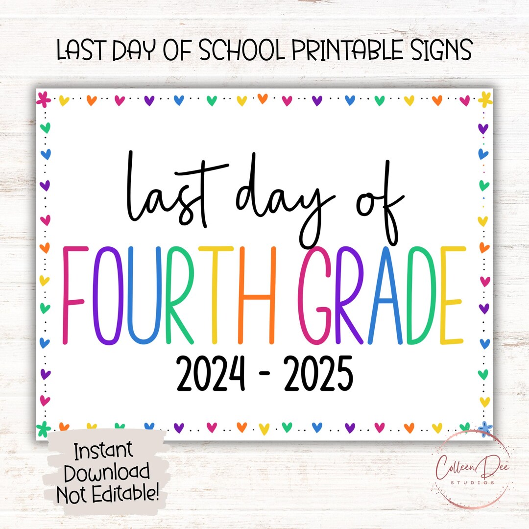 FOURTH GRADE 2024-25 SIGN | Last Day of Fourth Grade Sign | End of ...