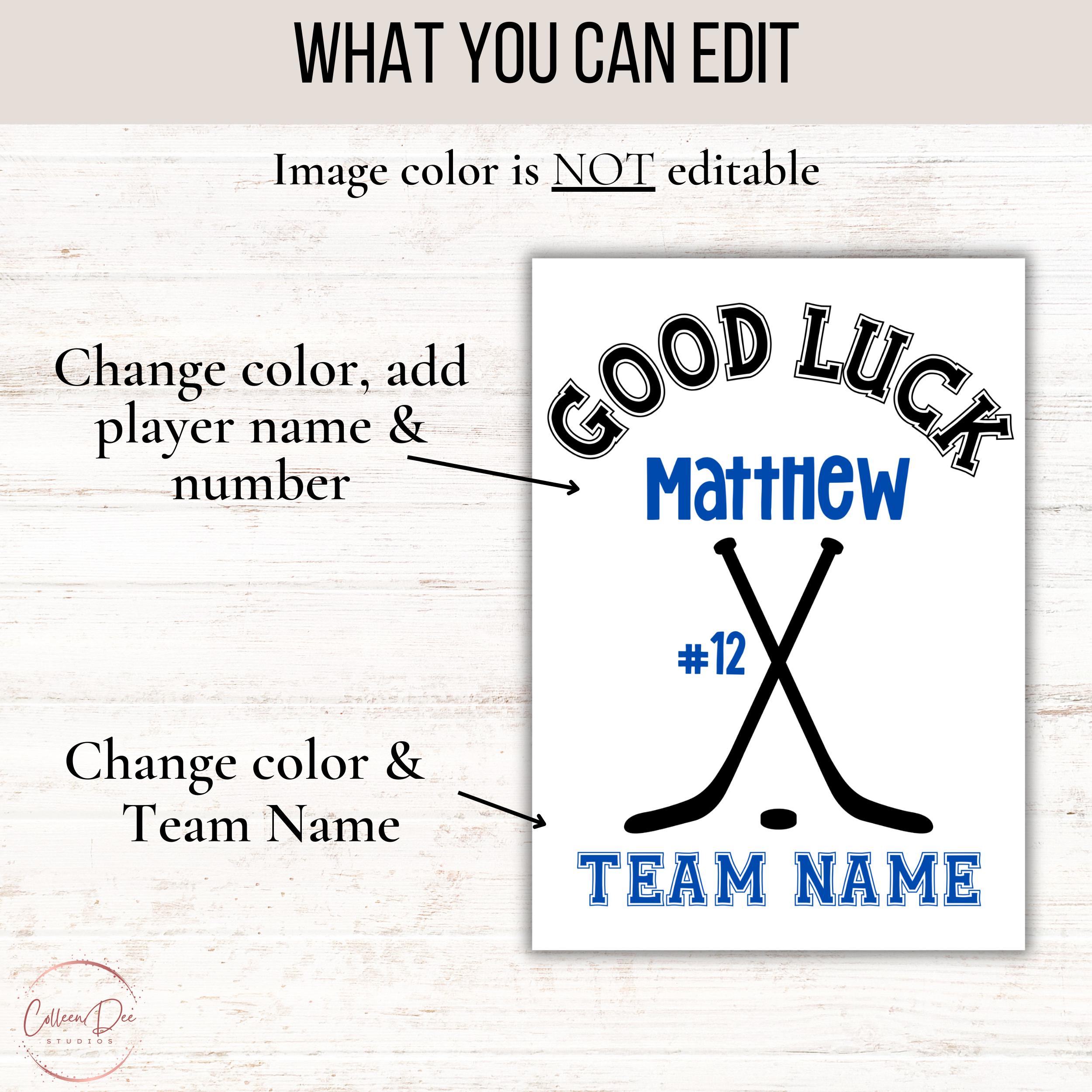 Editable Hockey Good Luck Printable Sign | Hockey Team Good Luck | Edit ...