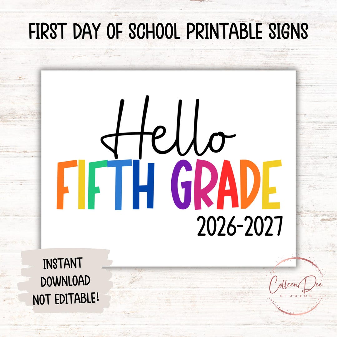 Hello FIFTH GRADE 2026-2027 SIGN | 1st Day of Fifth Grade Sign | Start ...