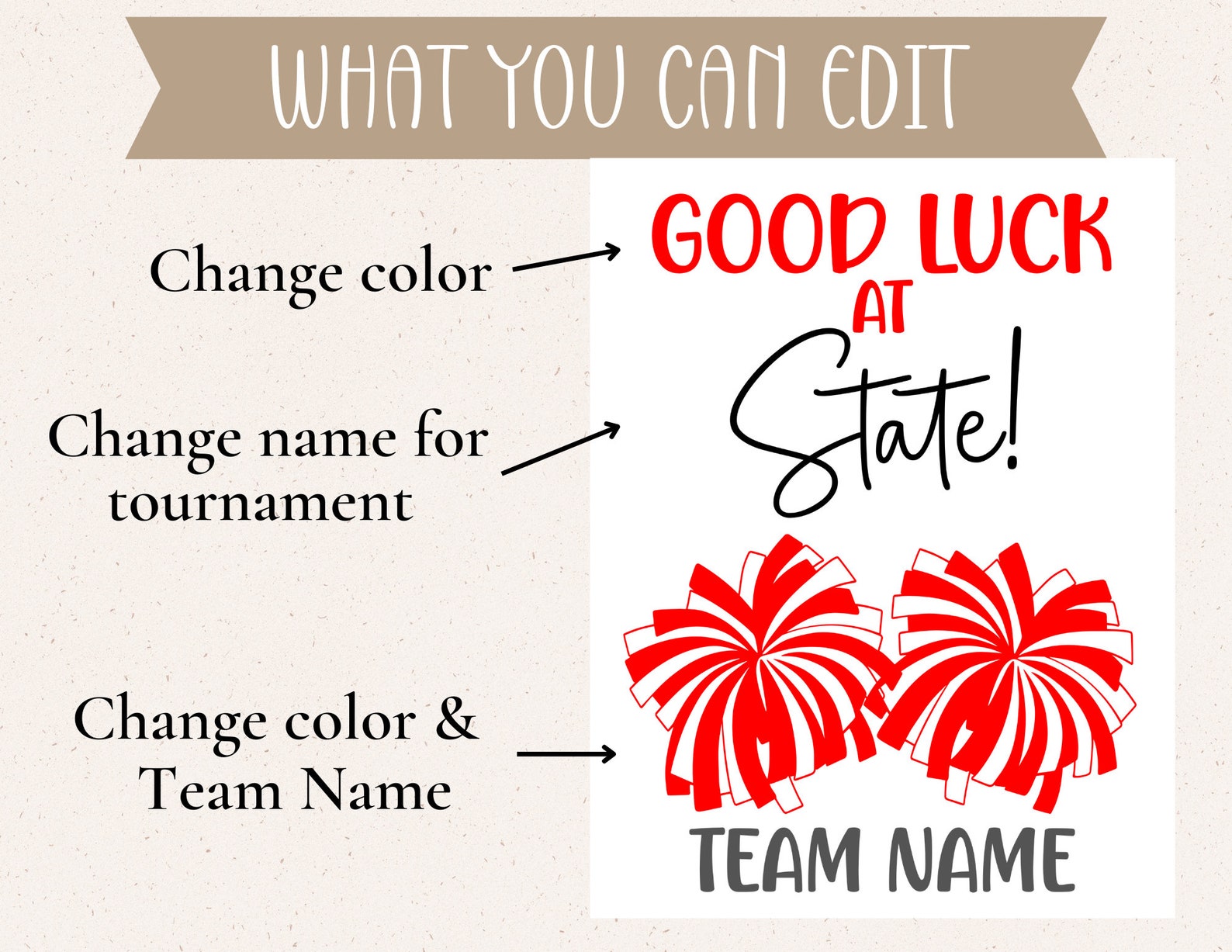 Editable Poms Cheer Good Luck State Printable Tag Poms Cheer - Etsy