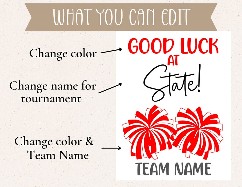 Editable Poms Cheer Good Luck State Printable Tag Poms Cheer - Etsy