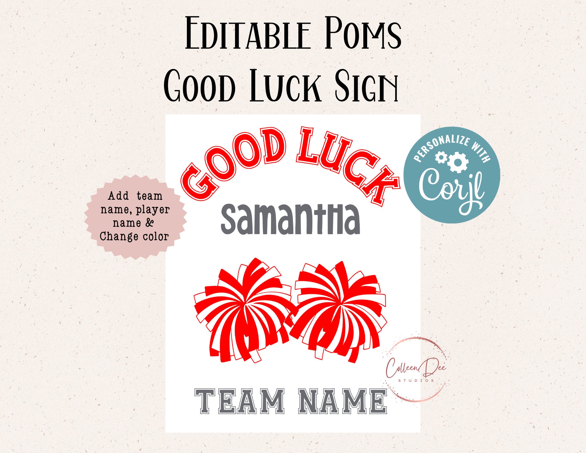 Editable Poms Cheer Good Luck Printable Sign Poms Team Good - Etsy