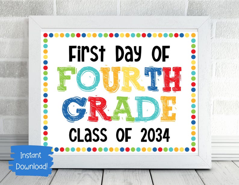 FOURTH GRADE CLASS 2034 Sign | 1st Day Fourth Grade Sign | Start of ...