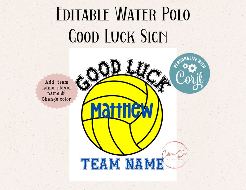 Editable Water Polo Good Luck Printable Sign | Water Polo Team Good ...