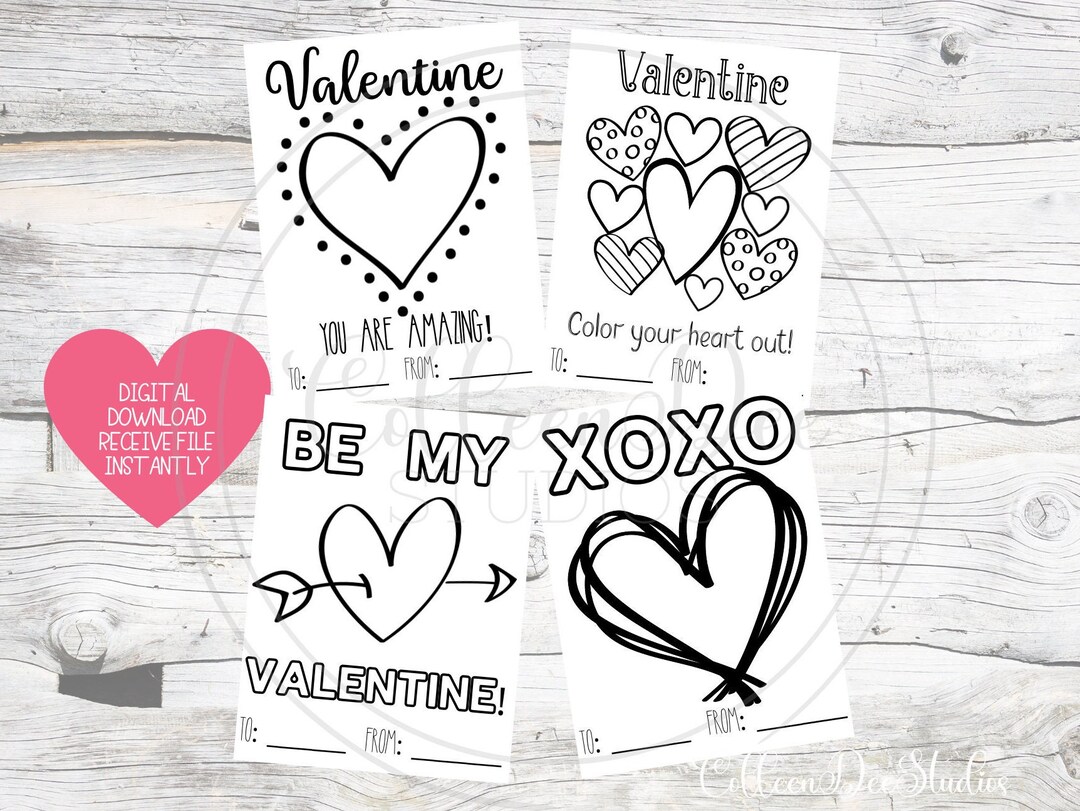 Printable Valentines for Kids | Coloring Valentines | INSTANT DOWNLOAD ...