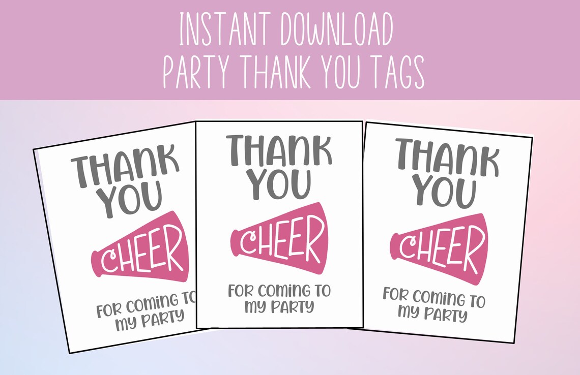 CHEER Thank You for Coming to My Party Printable Tag Thank - Etsy