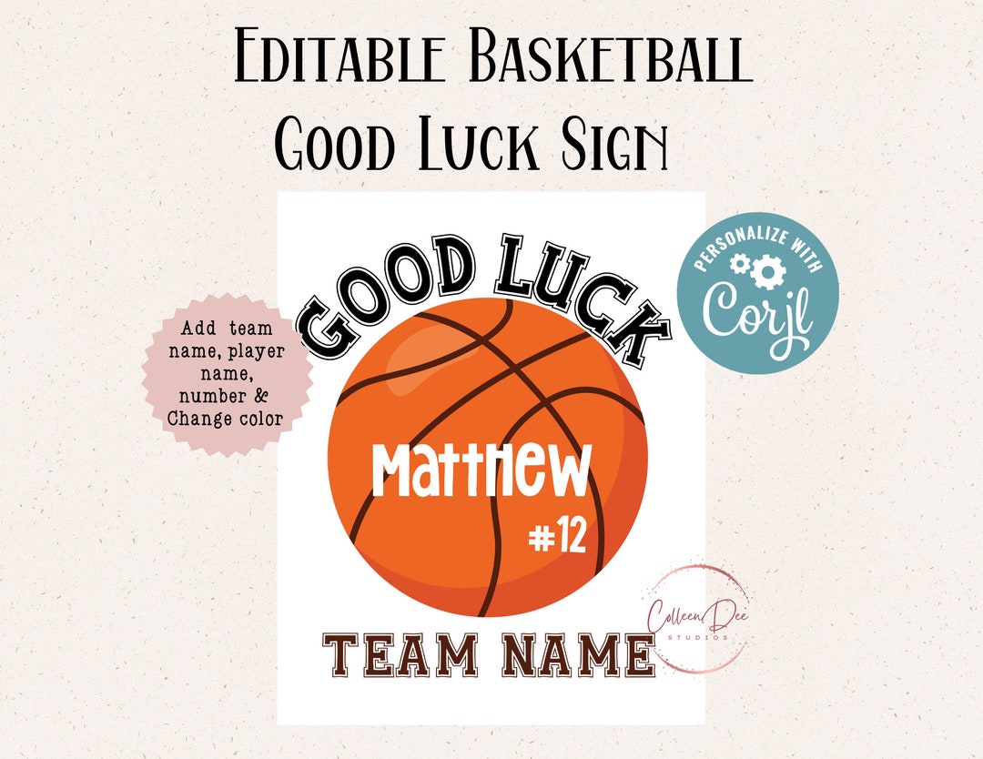 Editable Basketball Good Luck Printable Sign | Basketball Team Good ...