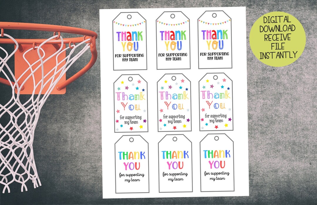 Thank You for Supporting My TEAM Printable Tag, Thank You Tag, Thank ...