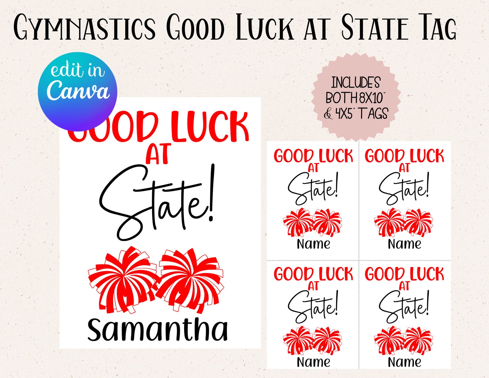 Editable Poms Cheer Good Luck State Printable Tag Poms Cheer - Etsy