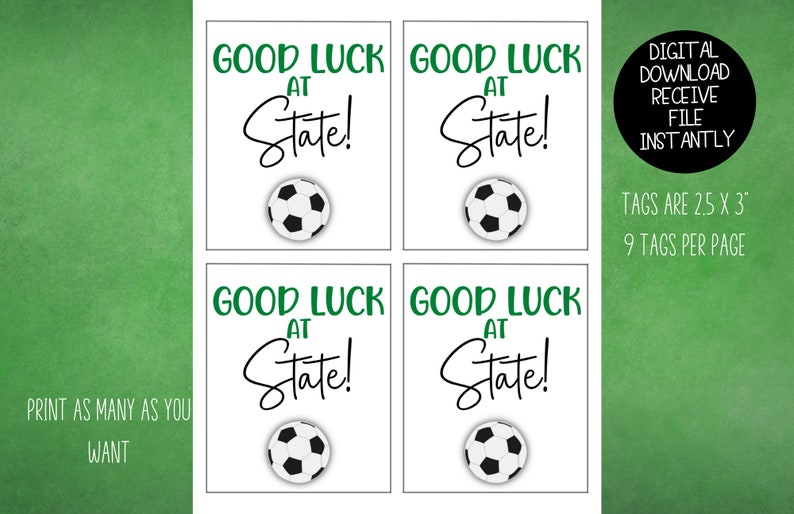 SOCCER Good Luck at State Printable Tag Team Good Luck Tag | Etsy