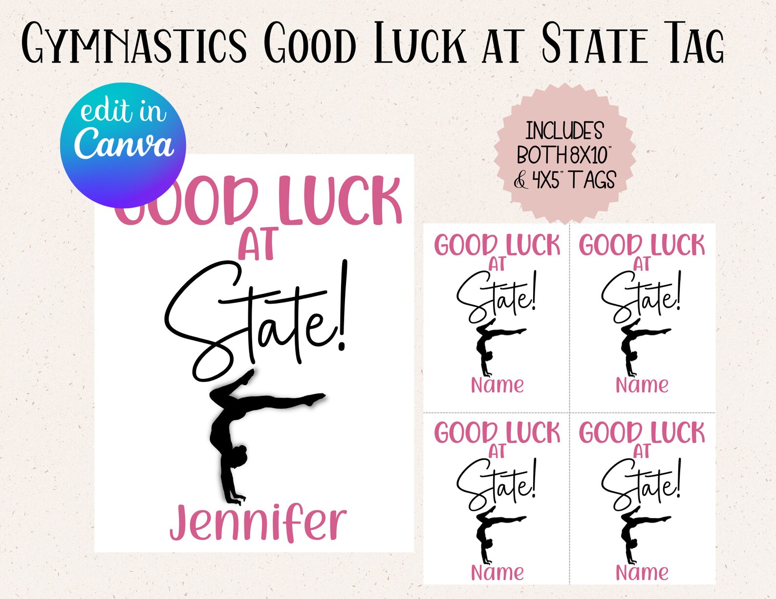 Editable Gymnastics Good Luck State Printable Tag Gymnastics - Etsy