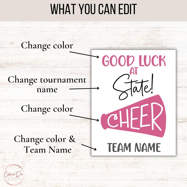 Editable CHEER Good Luck at State Printable Tag | Cheerleading Team ...