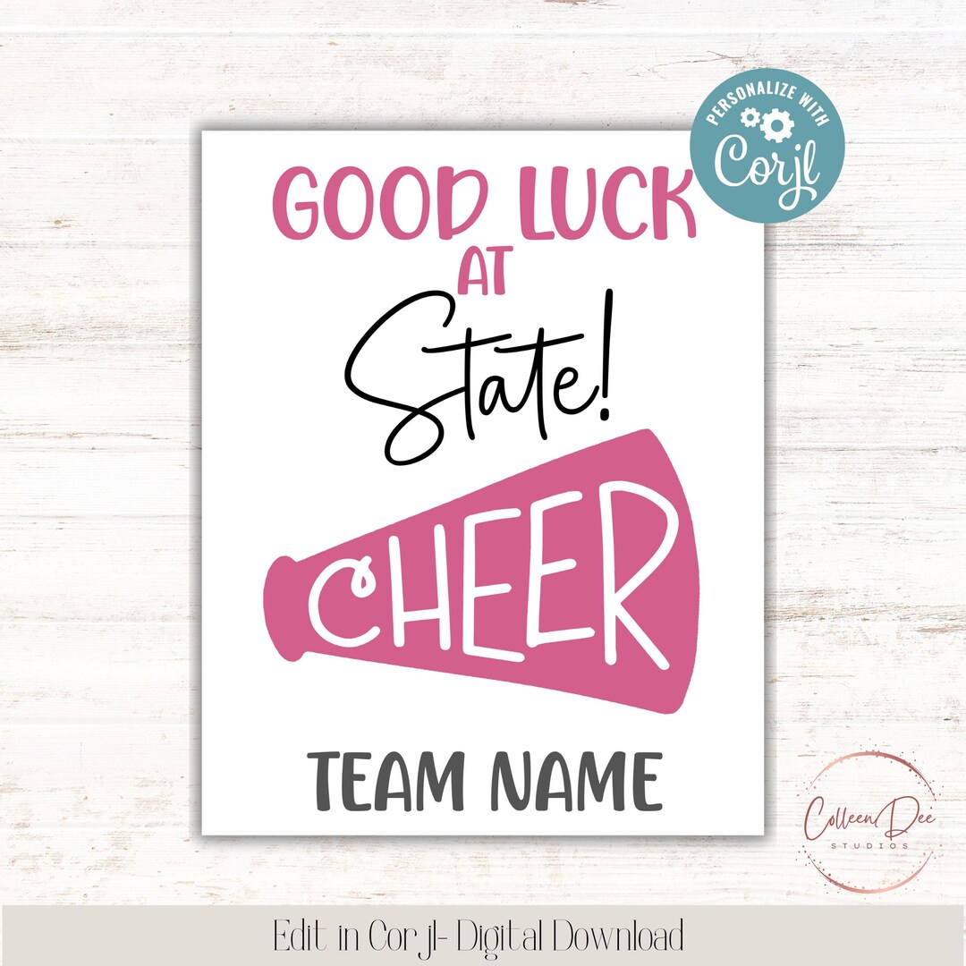 Editable CHEER Good Luck at State Printable Tag | Cheerleading Team ...