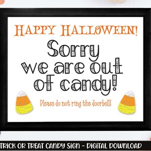 Sorry Out of Candy Printable Sign | Trick or Treater Sign | Instant ...