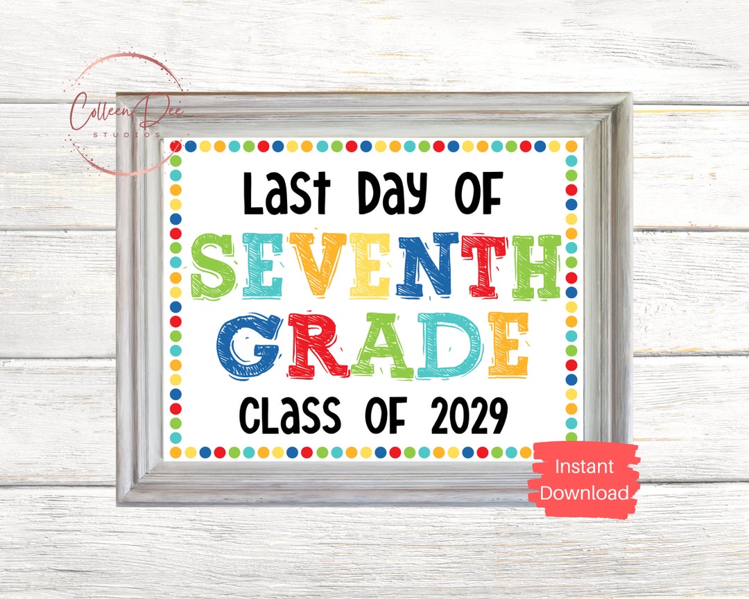 Last Day of SEVENTH GRADE Class of 2029 SIGN End School Sign - Etsy