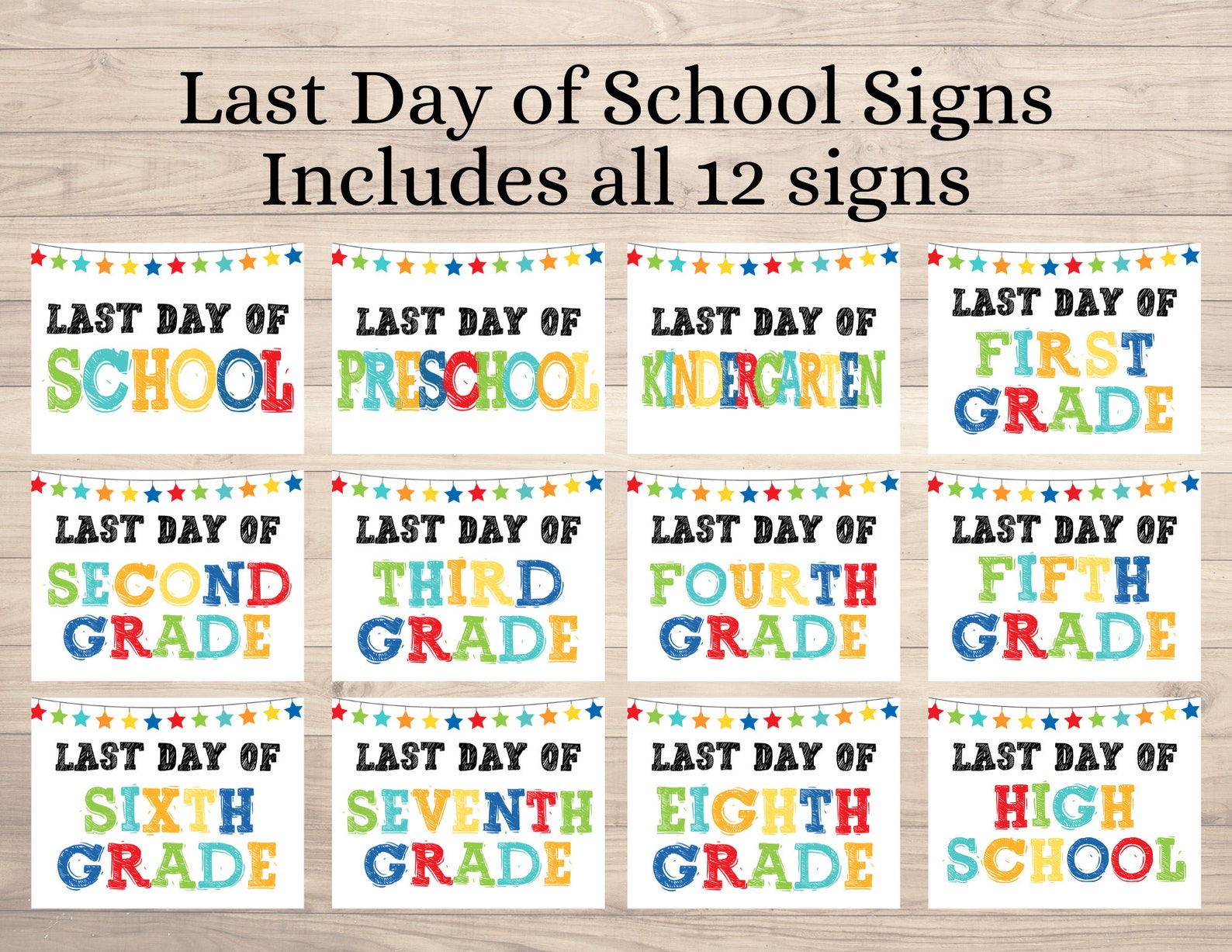 Last Day School Printable Sign Bundle Includes Prek 8th - Etsy