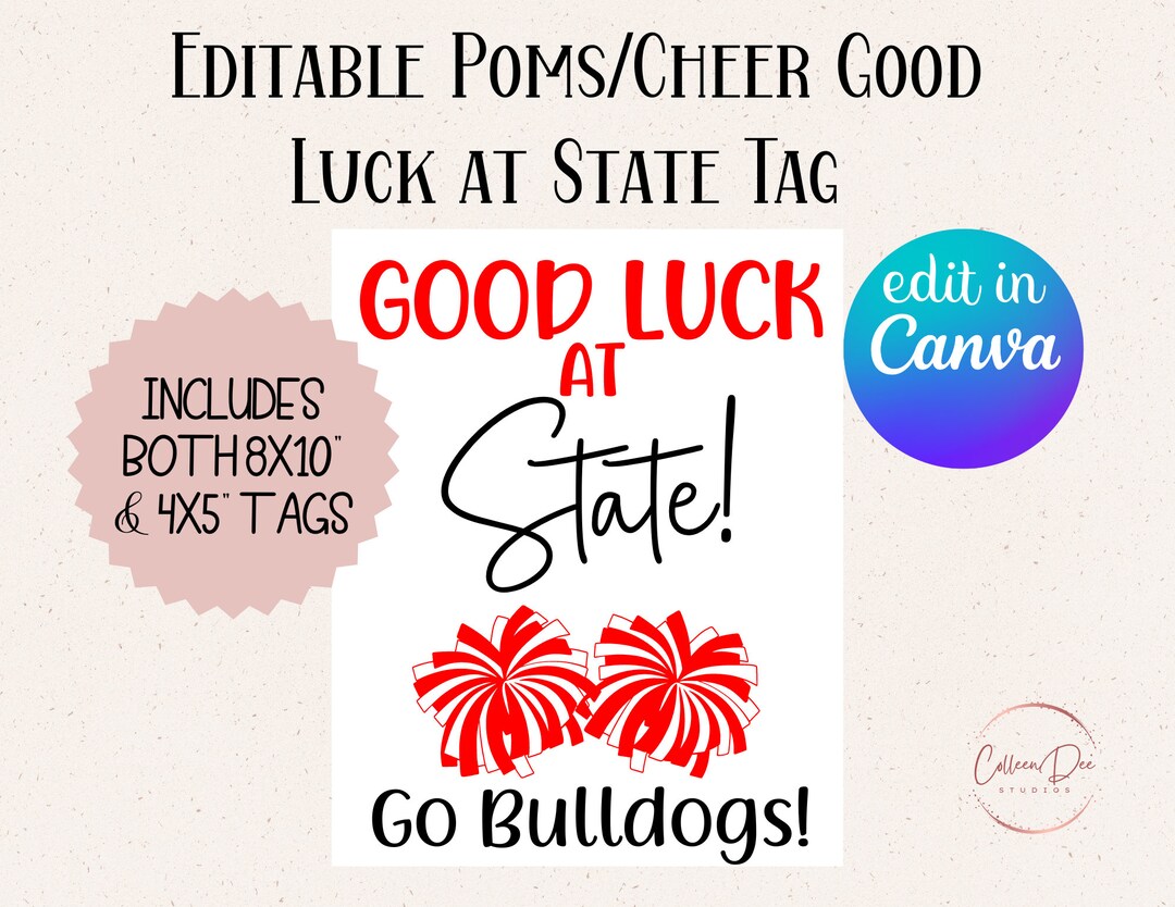 Editable Poms Cheer Good Luck State Printable Tag Poms Cheer - Etsy