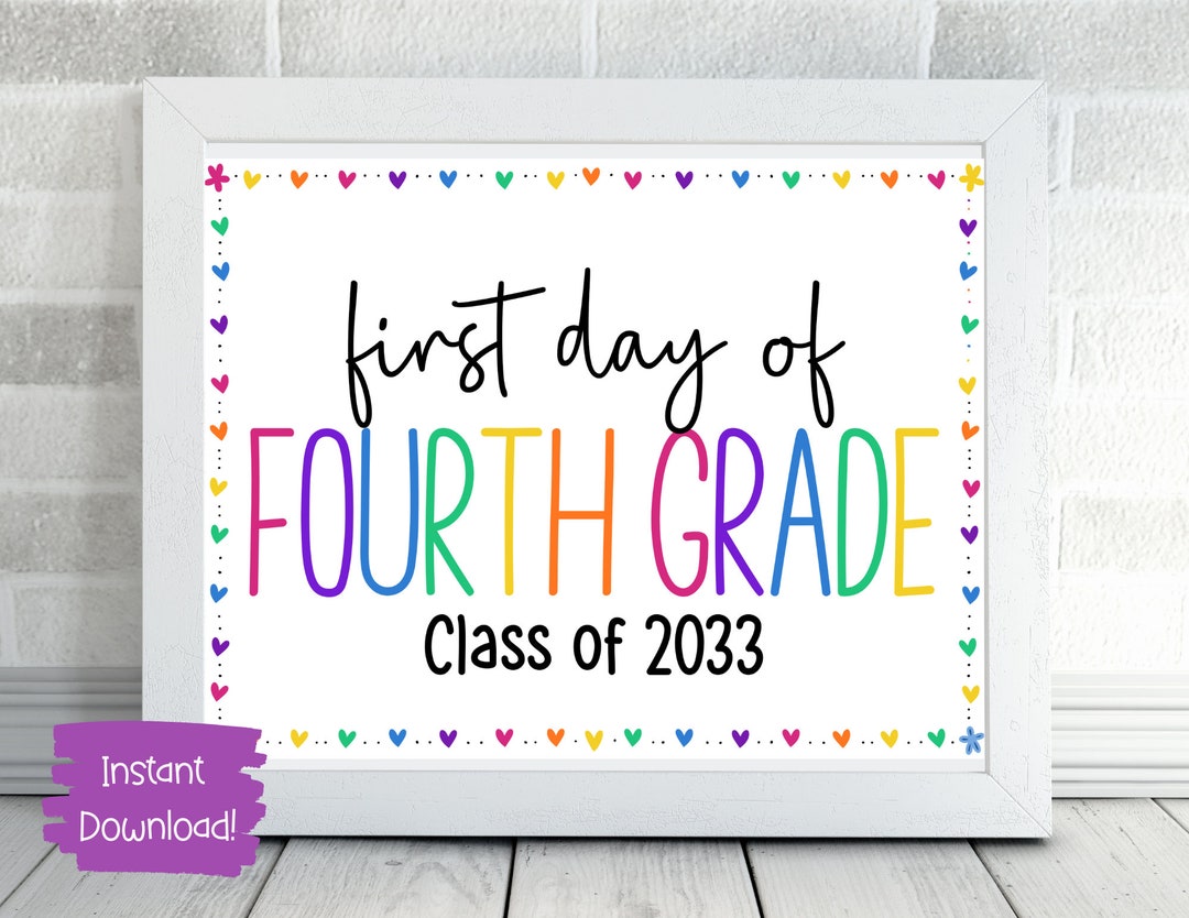 First Day of FOURTH GRADE Class 2033 SIGN Start of School Sign ...